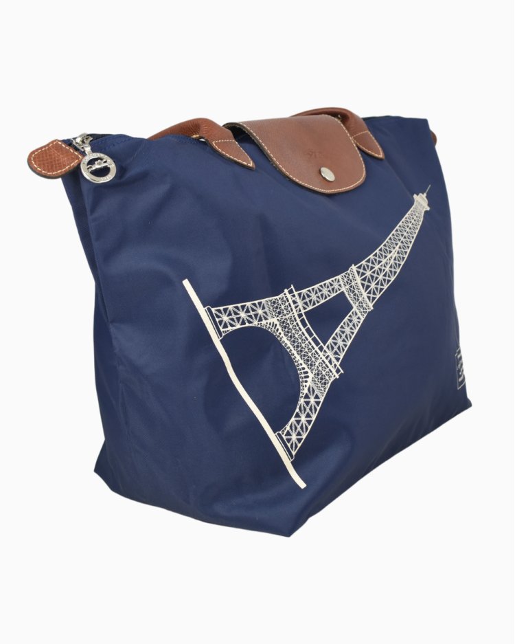 Bolsa Longchamp Original Le Pliage Tote Média Torre Eiffel Azul Feminina